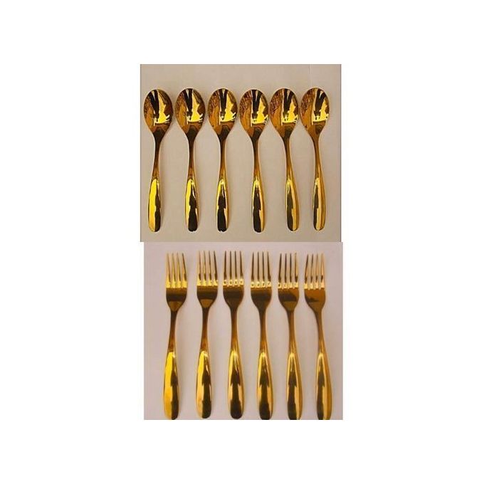 Gold Plated Stainless Steel Spoon And Fork 12pcs
